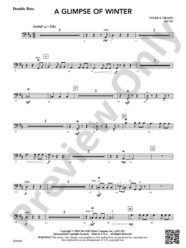 A Glimpse of Winter: Double Bass: Double Bass Part: Tyler S. Grant ...