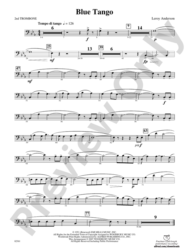 Blue Tango: 2nd Trombone: 2nd Trombone Part - Digital Sheet Music Download