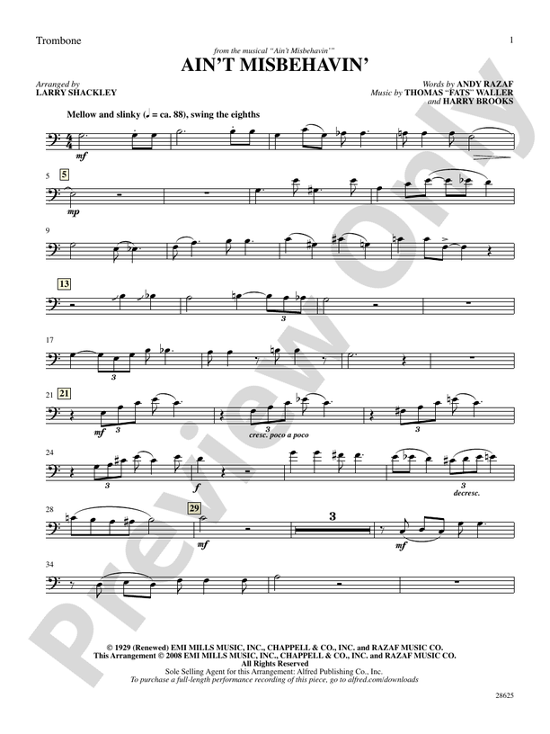 Ain't Misbehavin' (from the musical Ain't Misbehavin'): 1st Trombone: 1st Trombone Part ...