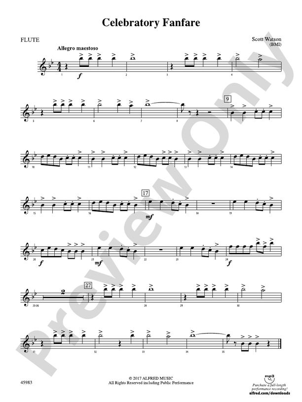 Celebratory Fanfare: Flute: Flute Part - Digital Sheet Music Download