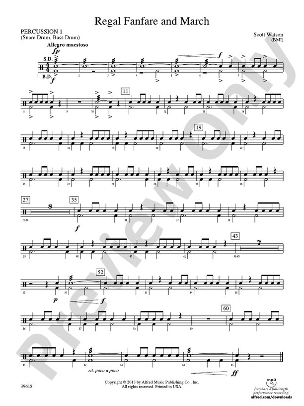 Regal Fanfare and March: 1st Percussion: 1st Percussion Part - Digital Sheet Music Download