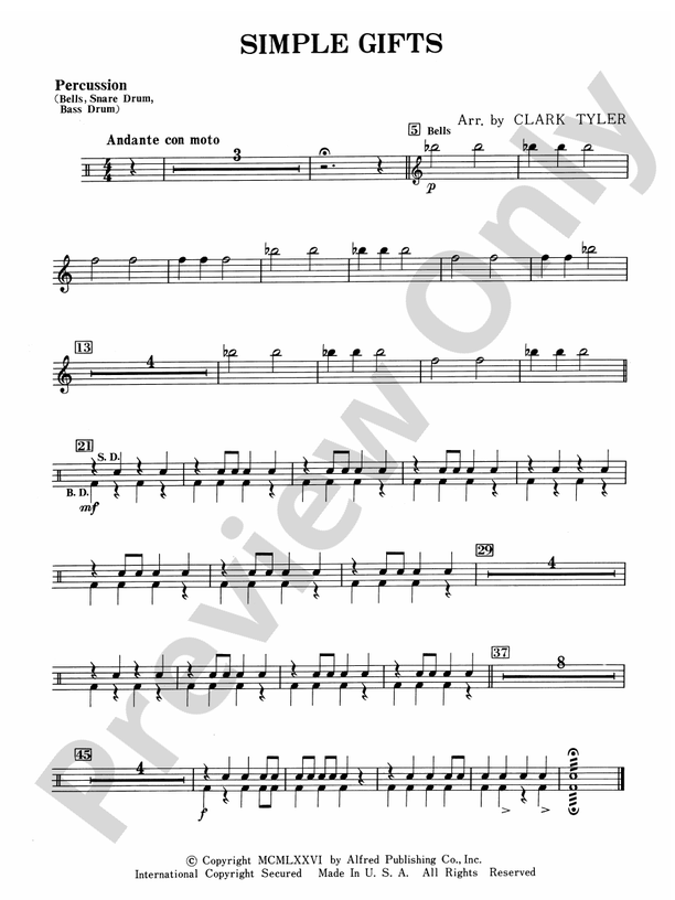 Simple Gifts (Shaker Folk Tune): 1st Percussion: 1st Percussion Part ...