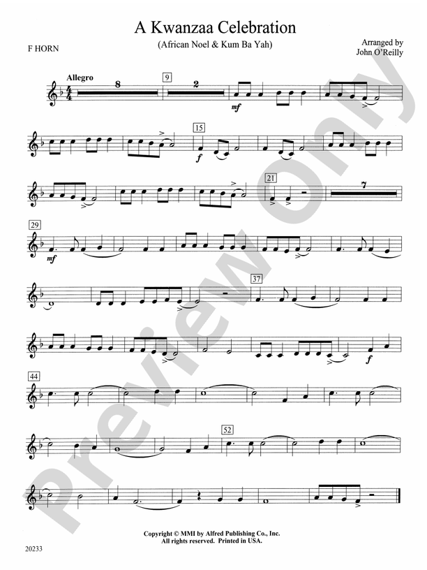 A Kwanzaa Celebration: 1st F Horn: 1st F Horn Part - Digital Sheet ...