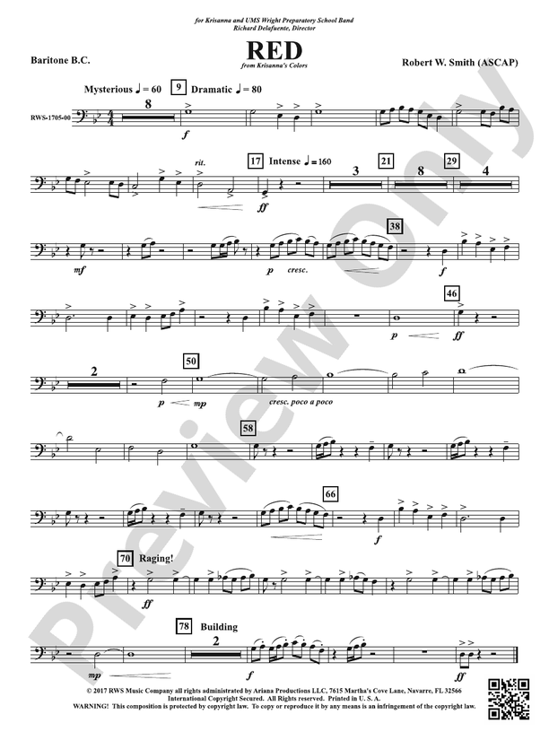 Red: Baritone B.C.: Baritone B.C. Part: Robert W. Smith - Digital Sheet Music Download