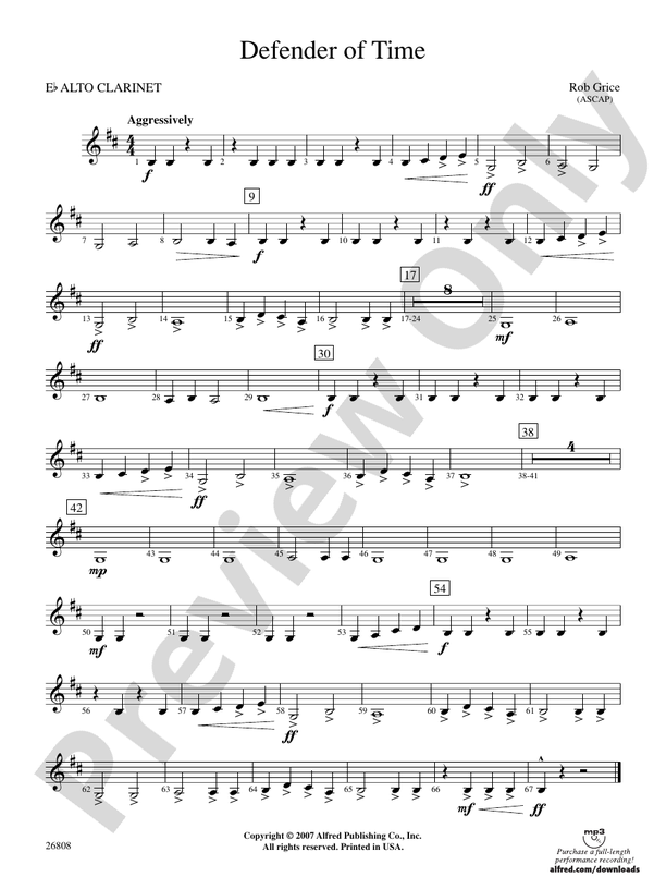 Defender of Time: E-flat Alto Clarinet: E-flat Alto Clarinet Part ...