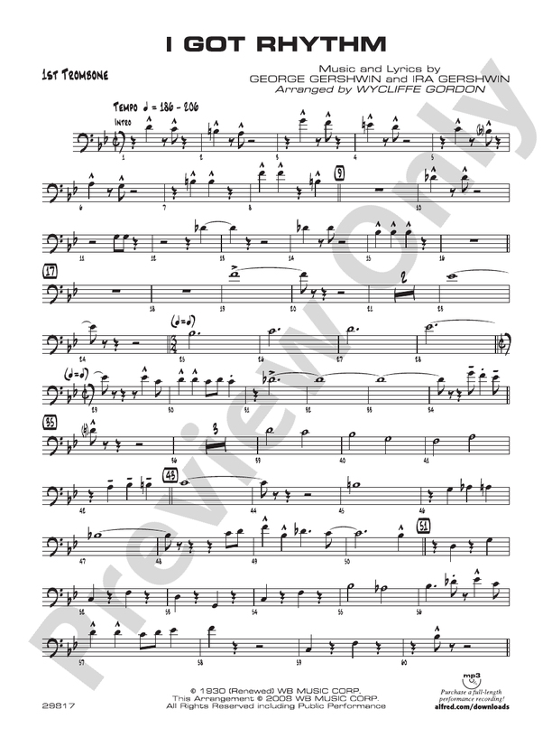 I Got Rhythm: 1st Trombone: 1st Trombone Part - Digital Sheet Music ...
