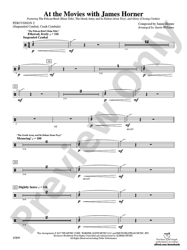 At the Movies with James Horner: 2nd Percussion: 2nd Percussion Part ...