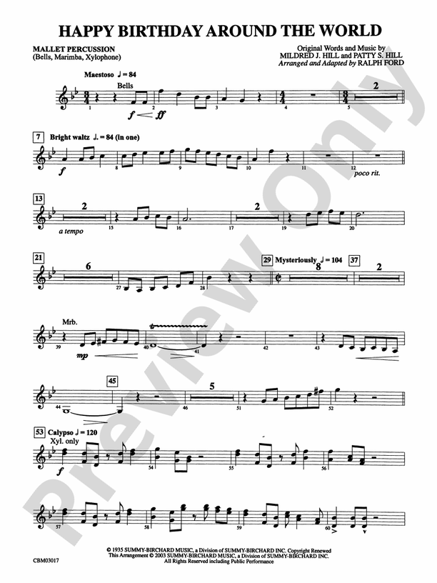 Happy Birthday Around the World: Mallets: Mallets Part - Digital Sheet Music Download