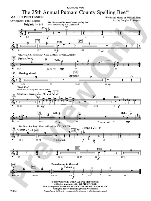 The 25th Annual Putnam County Spelling Bee,™ Selections from: Mallets ...