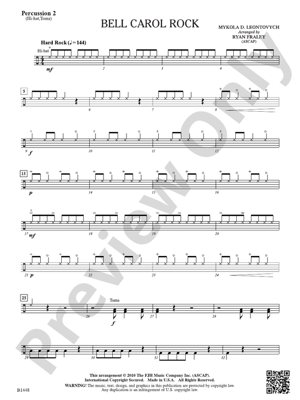 Bell Carol Rock: Percussion 2: Percussion 2 Part: Mykola Dmytrovych ...