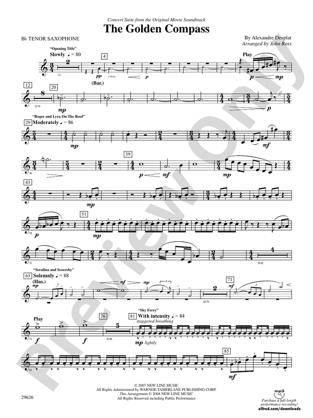 The Golden Compass: B-flat Tenor Saxophone: B-flat Tenor Saxophone Part ...