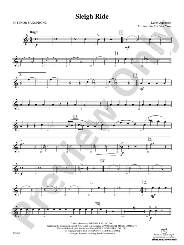 Sleigh Ride: B-flat Tenor Saxophone: B-flat Tenor Saxophone Part ...