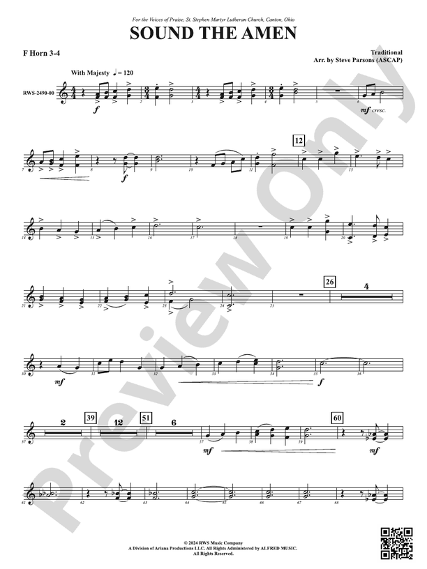 Sound the Amen: 3rd & 4th F Horns: 3rd & 4th F Horns Part - Digital ...