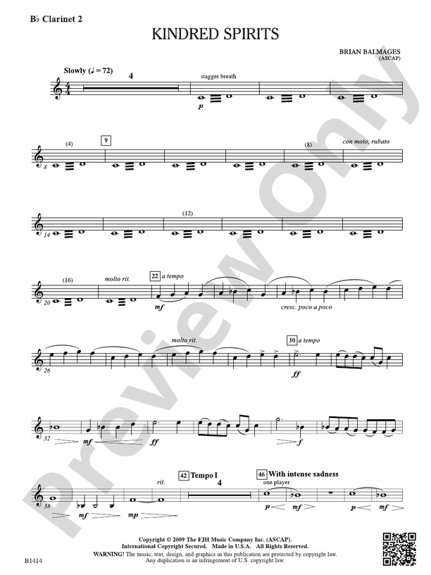 Kindred Spirits: B-flat Clarinet 2: B-flat Clarinet 2 Part: Brian ...