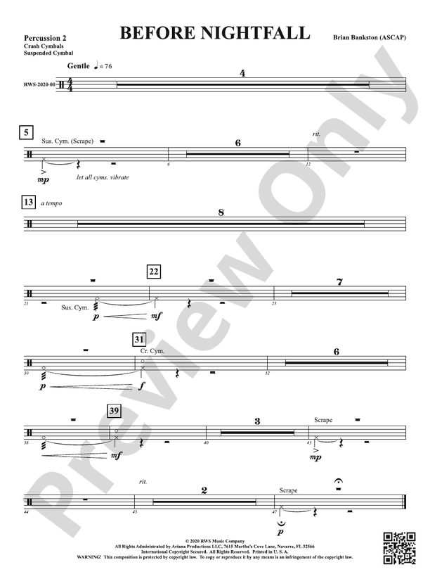 Before Nightfall: 2nd Percussion: 2nd Percussion Part: Brian Bankston - Digital Sheet Music Download
