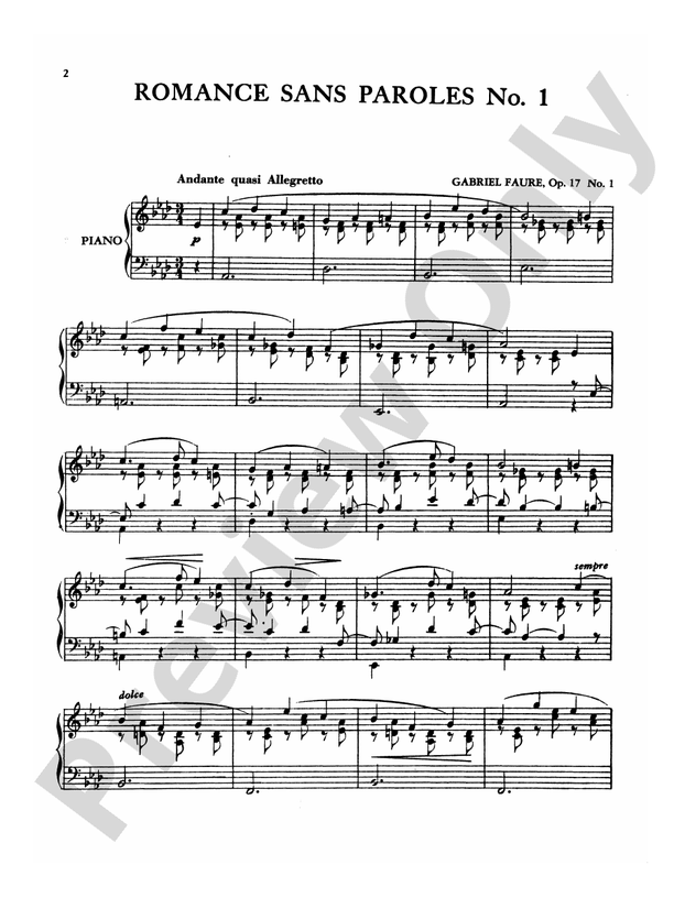 Fauré: Romance sans Paroles: Piano: Gabriel Fauré - Digital Sheet Music ...