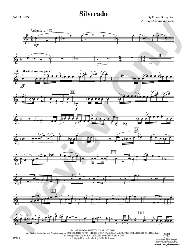 Silverado: 3rd F Horn: 3rd F Horn Part - Digital Sheet Music Download