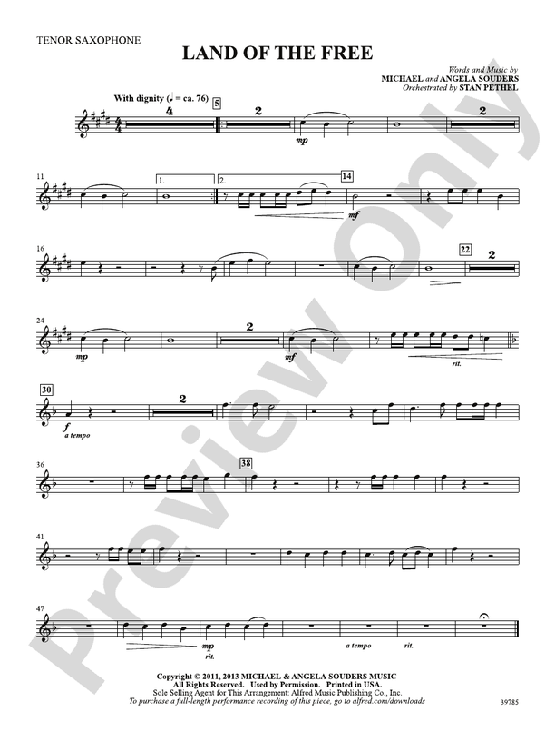 Land Of The Free B Flat Tenor Saxophone B Flat Tenor Saxophone Part