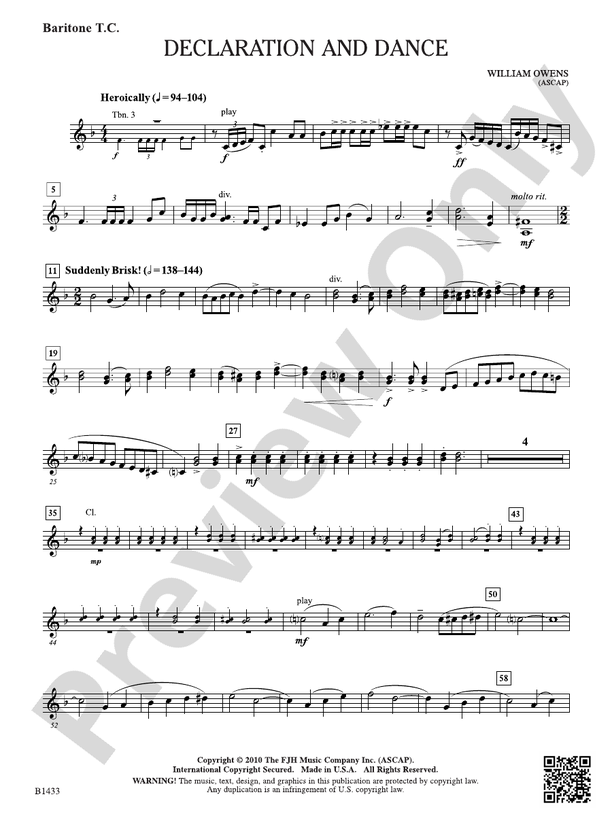 Declaration and Dance: Baritone T.C.: Baritone T.C. Part: William Owens ...
