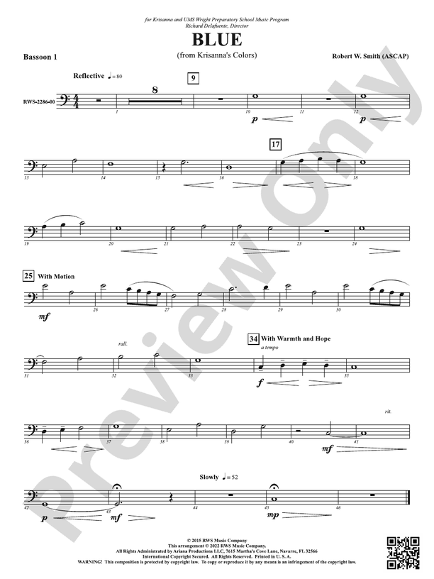 Blue - From Krisanna's Colors: Bassoon: Bassoon Part: Robert W. Smith ...