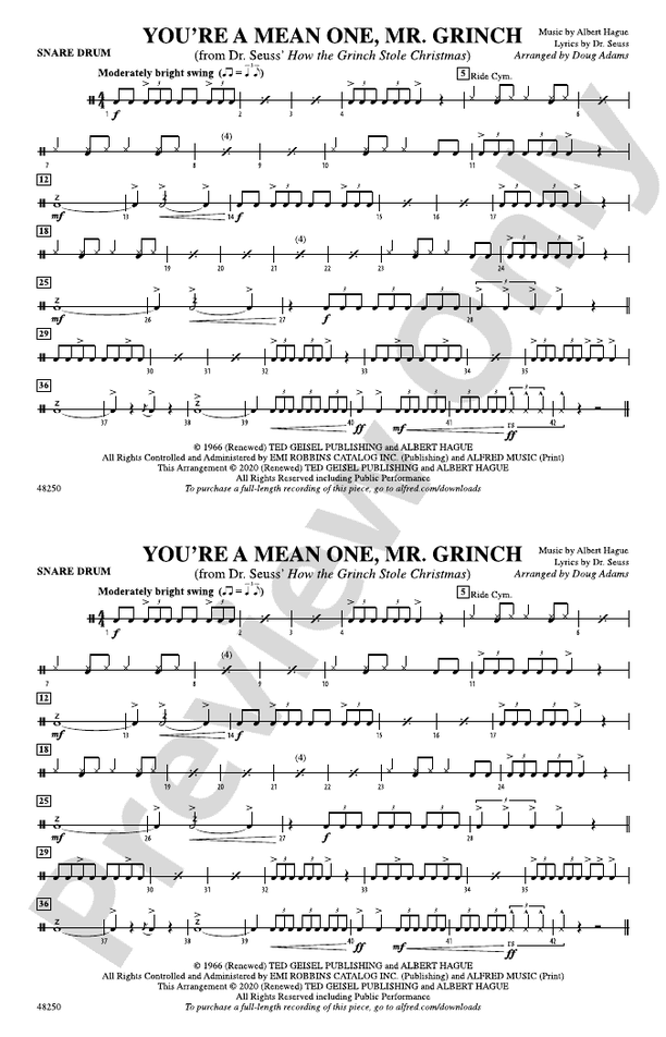 You're a Mean One, Mr. Grinch: Snare Drum: Snare Drum Part - Digital ...