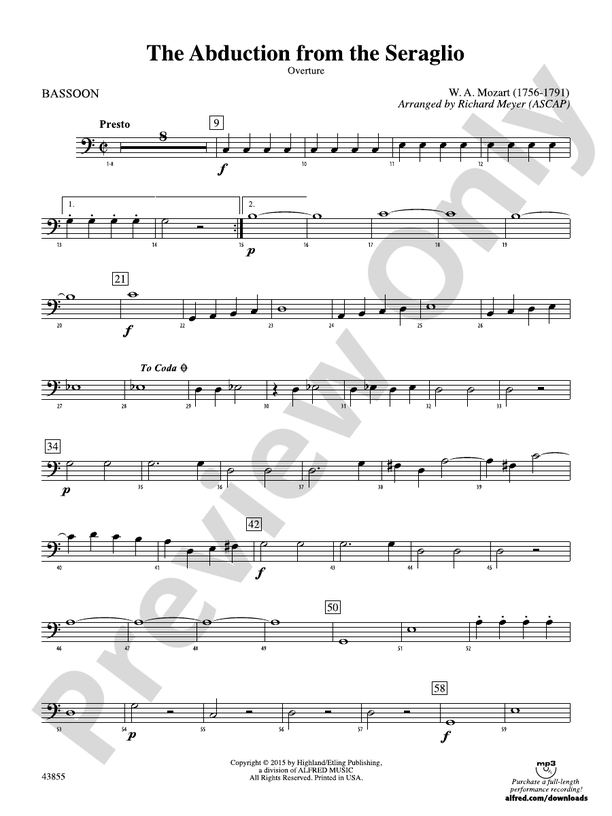 The Abduction from the Seraglio: Bassoon: Bassoon Part - Digital Sheet ...