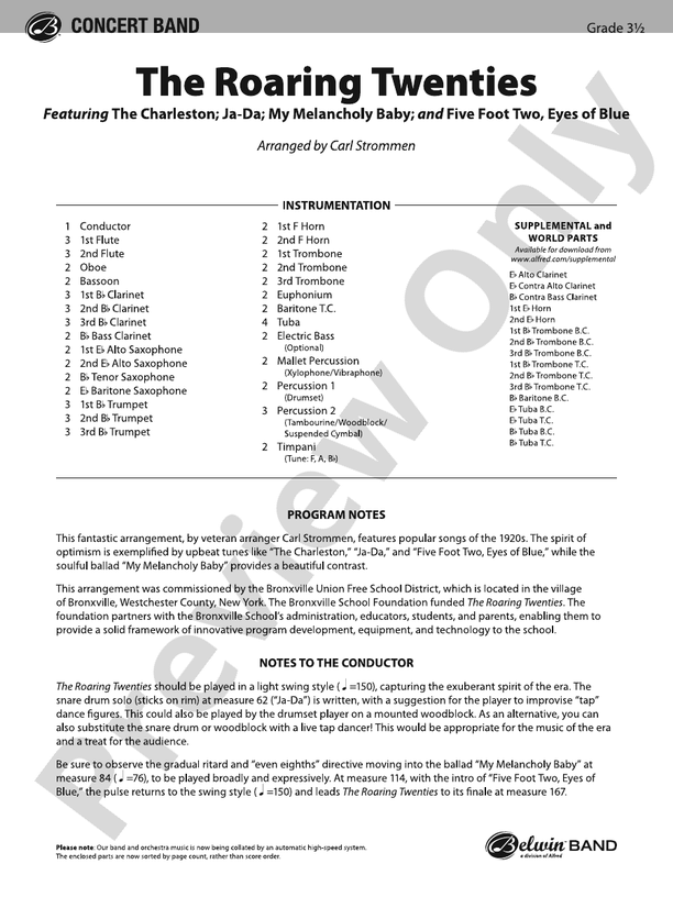 The Roaring Twenties: Concert Band Conductor Score & Parts: Carl ...