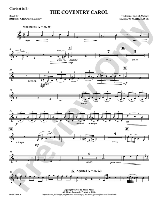 The Coventry Carol: Clarinet: Clarinet Part - Digital Sheet Music Download
