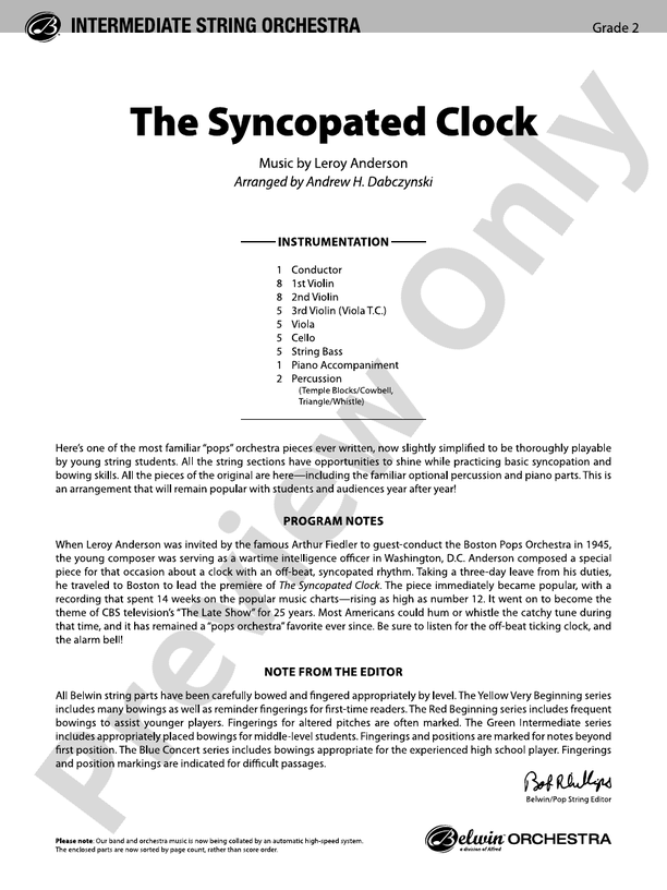 The Syncopated Clock: String Orchestra Conductor Score & Parts: Leroy ...
