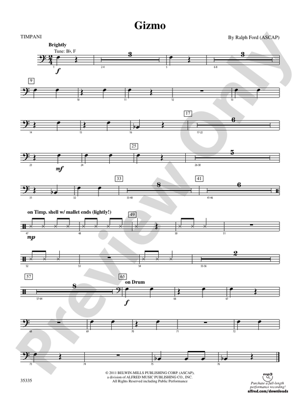 Gizmo: Timpani: Timpani Part - Digital Sheet Music Download