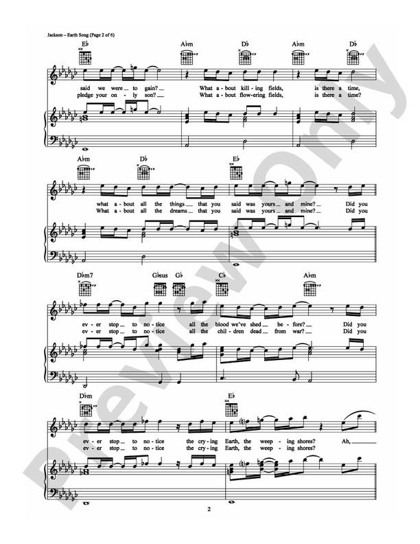 Earth Song: Piano/Vocal/Chords: Michael Jackson - Digital Sheet Music ...