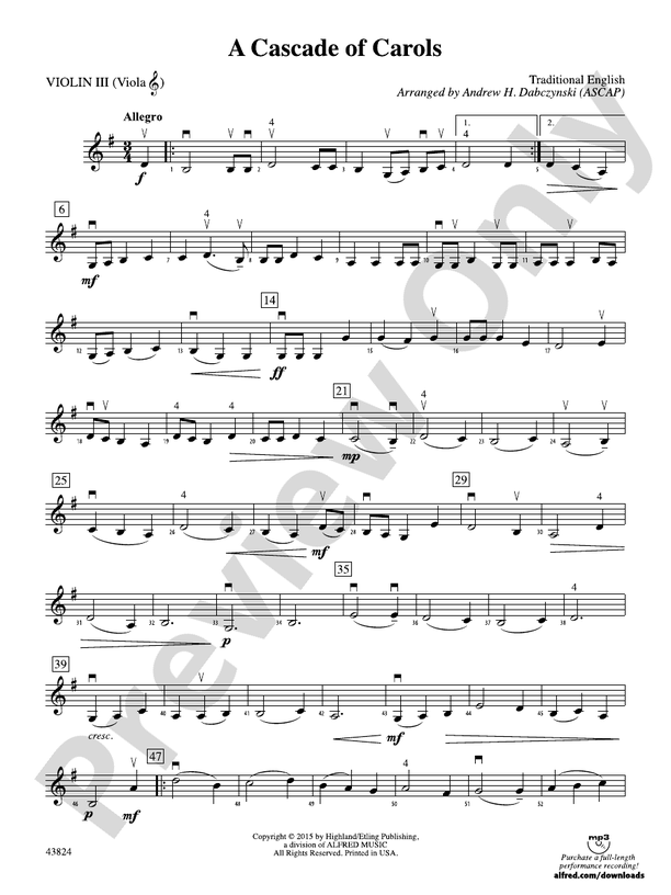 A Cascade of Carols: 3rd Violin (Viola [TC]): 3rd Violin (Viola [TC ...