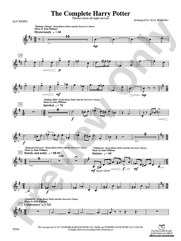 The Complete Harry Potter: 1st F Horn: 1st F Horn Part - Digital Sheet Music Download