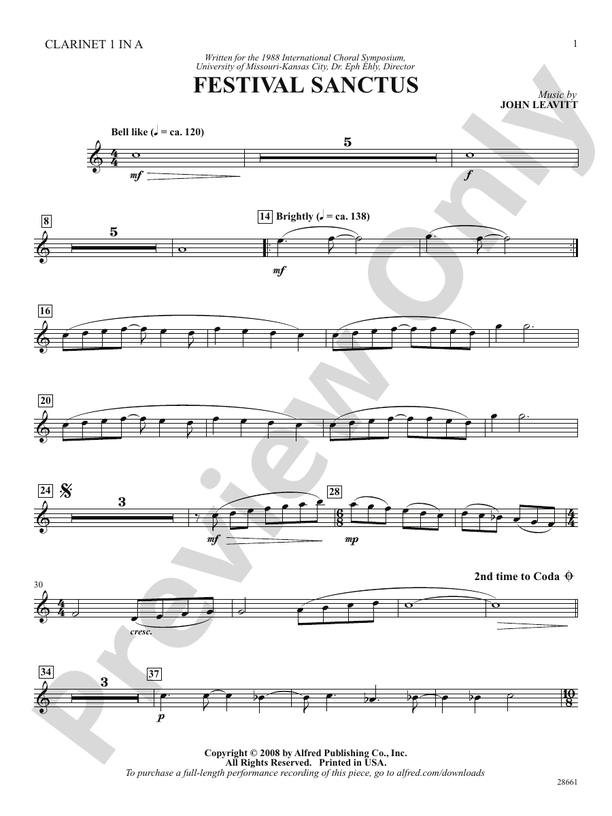 Festival Sanctus: 1st Clarinet in A: 1st Clarinet in A Part - Digital ...