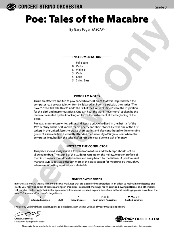 Poe: Tales of the Macabre: String Orchestra Conductor Score & Parts ...