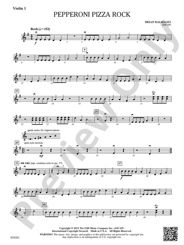 Pepperoni Pizza Rock: Violin 1: Violin 1 Part: Brian Balmages - Digital ...