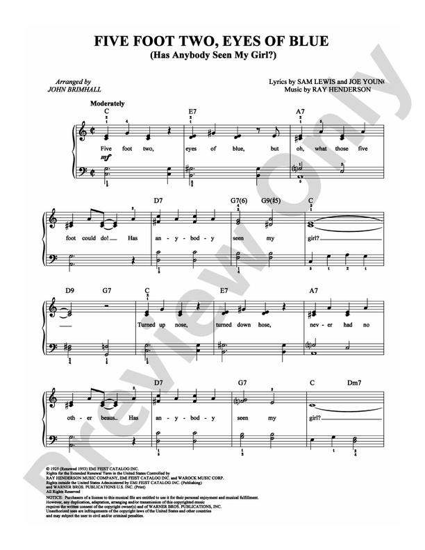 Five Foot Two, Eyes of Blue (Has Anybody Seen My Girl?): Easy Piano ...