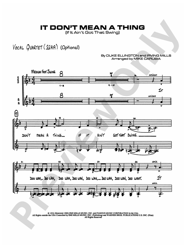 It Don't Mean a Thing (If It Ain't Got That Swing): SSAA Vocals: SSAA ...