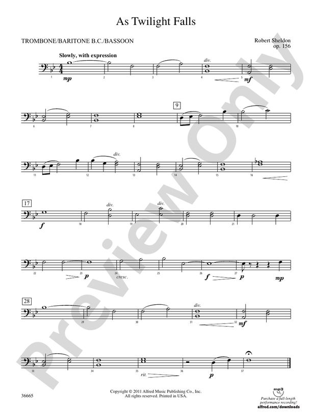As Twilight Falls: 1st Trombone: 1st Trombone Part - Digital Sheet Music Download
