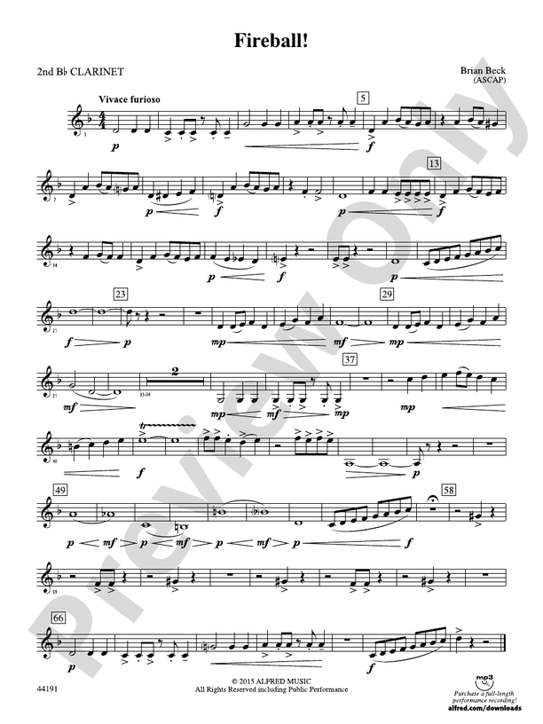 Fireball!: 2nd B-flat Clarinet: 2nd B-flat Clarinet Part - Digital ...