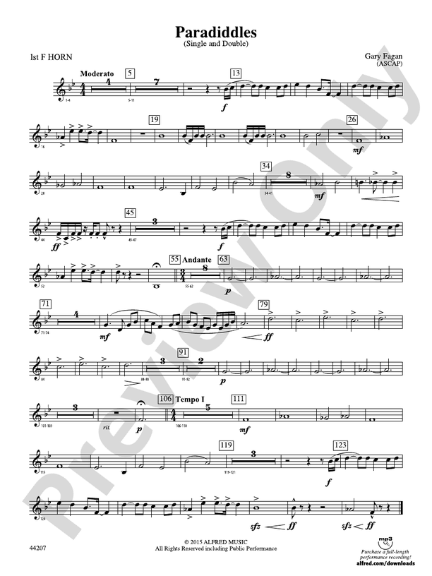 Paradiddles: 1st F Horn: 1st F Horn Part - Digital Sheet Music Download