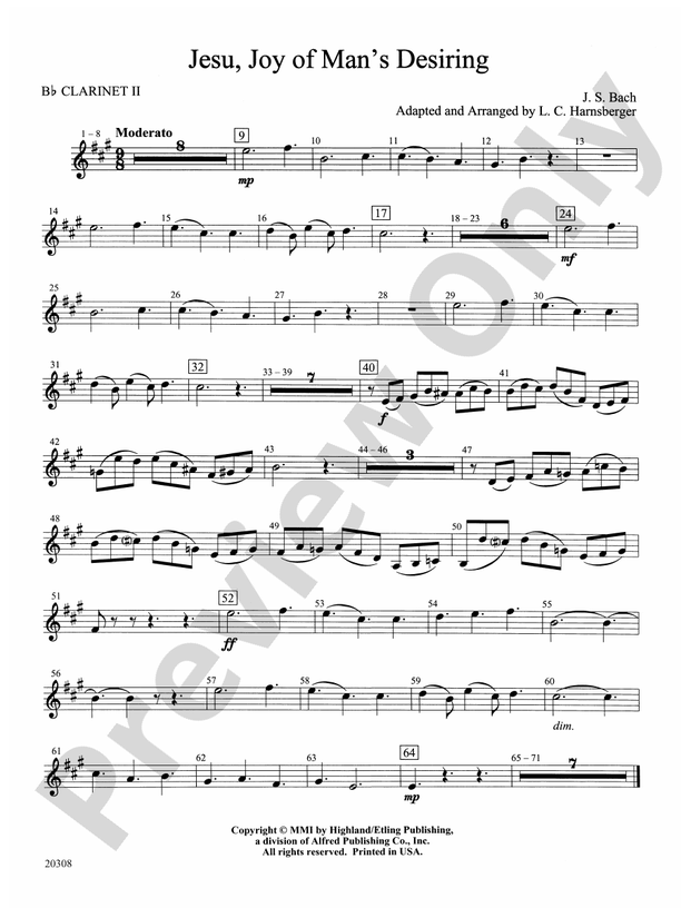 Jesu, Joy of Man's Desiring: 2nd B-flat Clarinet: 2nd B-flat Clarinet ...