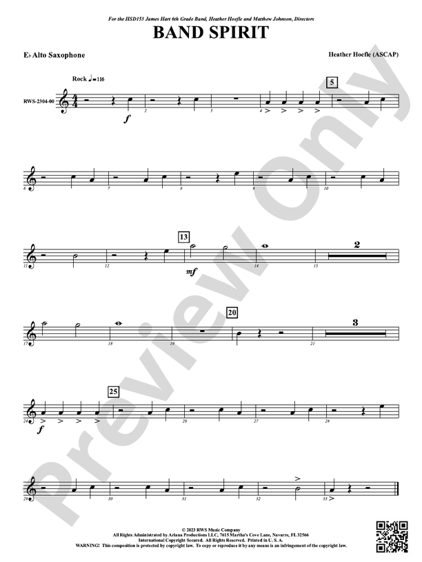Band Spirit: 1st E-flat Alto Saxophone: 1st E-flat Alto Saxophone Part ...