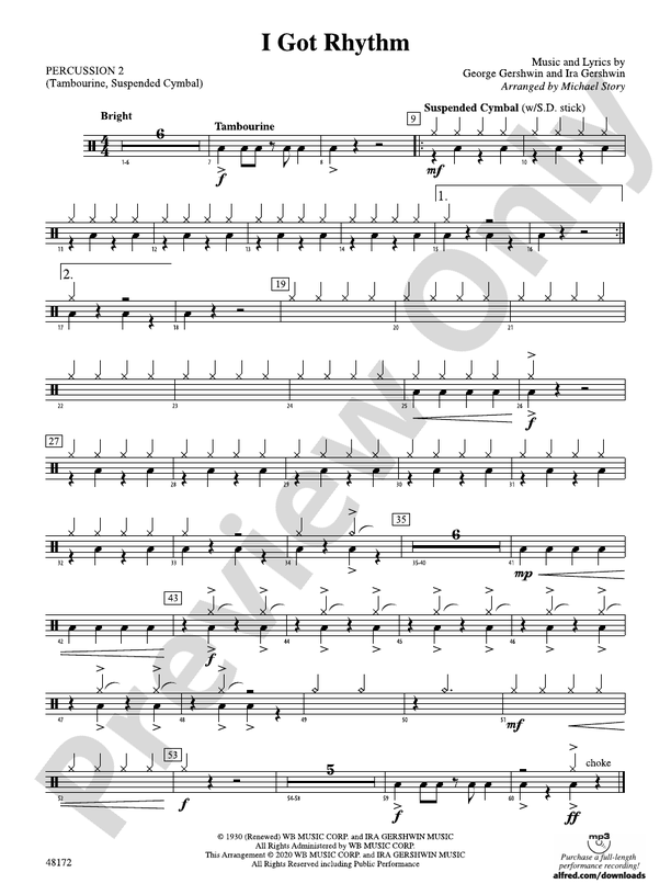 I Got Rhythm: 2nd Percussion: 2nd Percussion Part - Digital Sheet Music ...