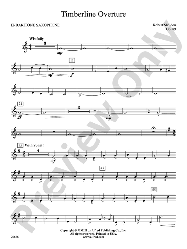 Timberline Overture: E-flat Baritone Saxophone: E-flat Baritone Saxophone Part - Digital Sheet ...