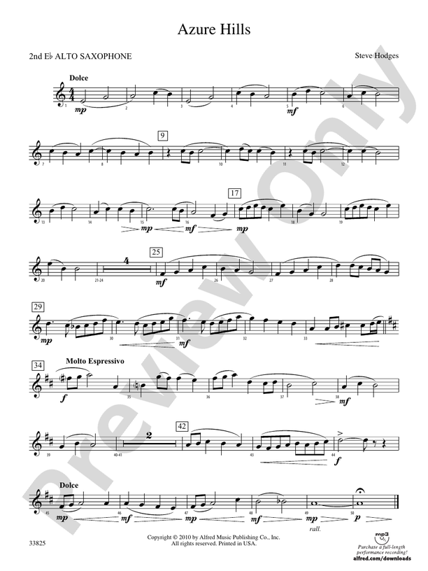 Azure Hills: 2nd E-flat Alto Saxophone: 2nd E-flat Alto Saxophone Part - Digital Sheet Music ...