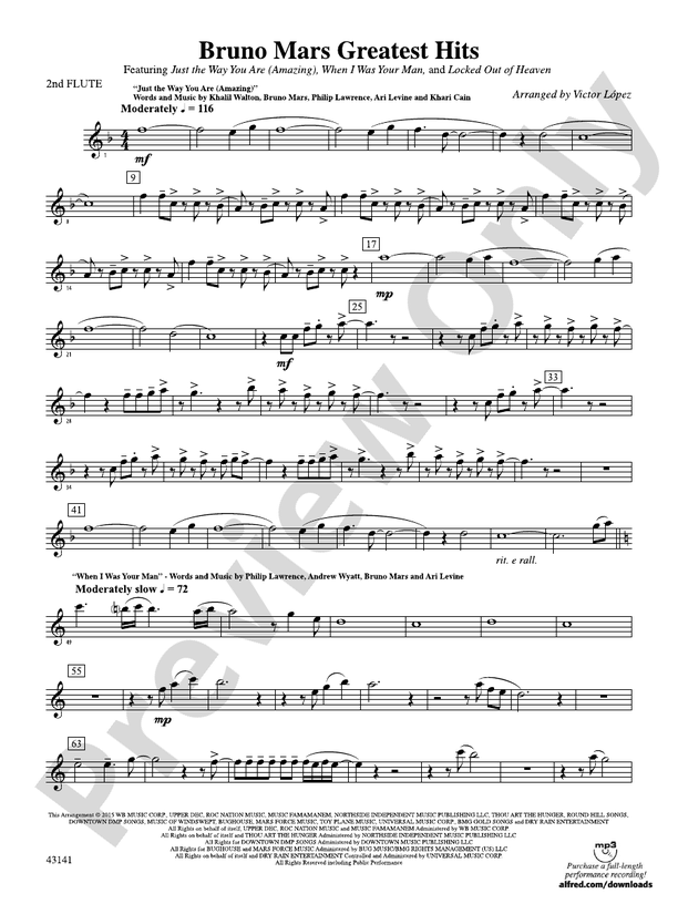 Bruno Mars Greatest Hits: 2nd Flute: 2nd Flute Part - Digital Sheet ...