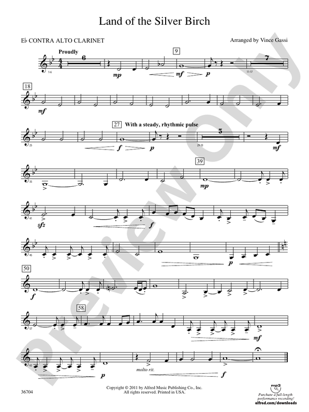 Land of the Silver Birch: (wp) E-flat Contrabass Clarinet: (wp) E-flat ...