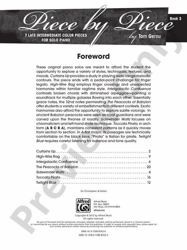 Piece by Piece, Book 3: 7 Late Intermediate Color Pieces for Solo Piano ...