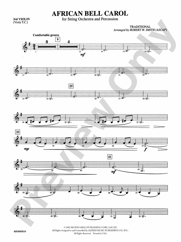 African Bell Carol (for String Orchestra and Percussion): 3rd Violin ...